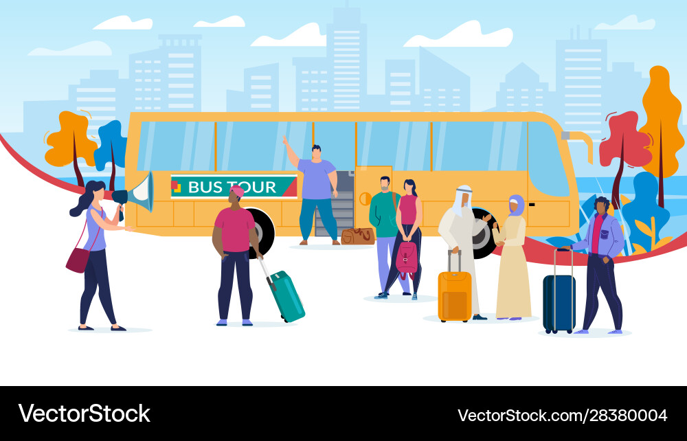 Traveling with bus tours flat concept Royalty Free Vector