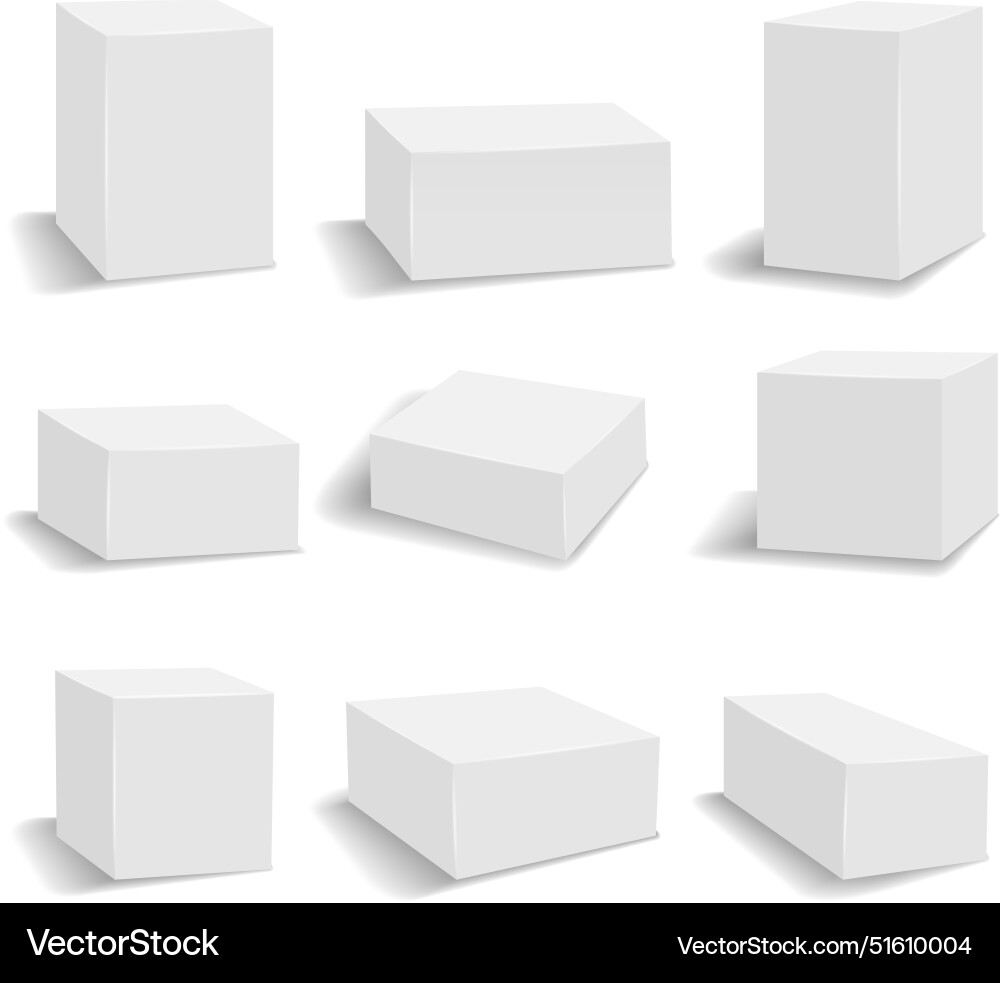 White cardboard box set Royalty Free Vector Image