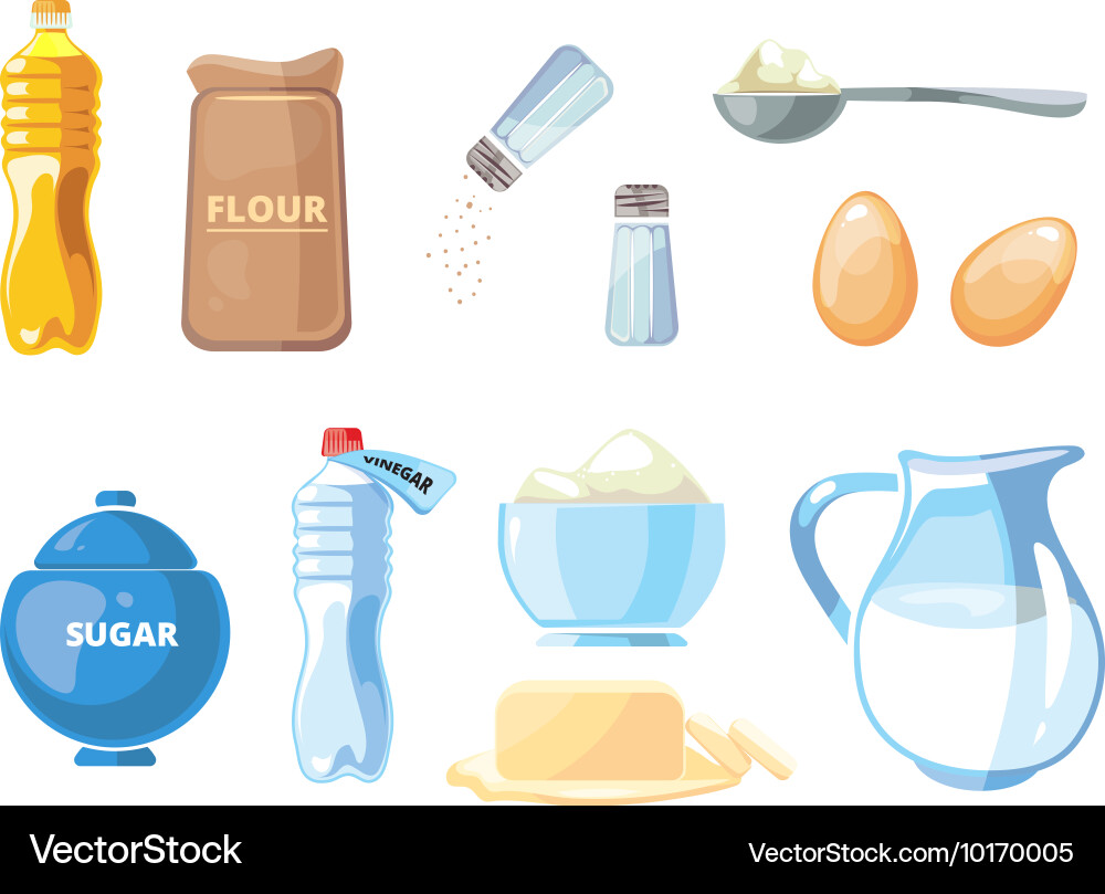Cartoon food baking and cooking ingredients Vector Image