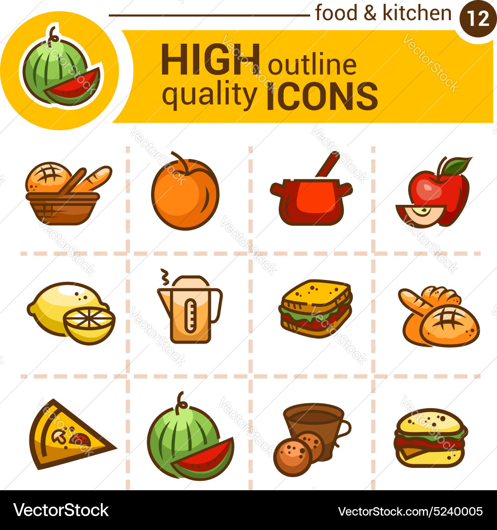 Color food icons Royalty Free Vector Image - VectorStock