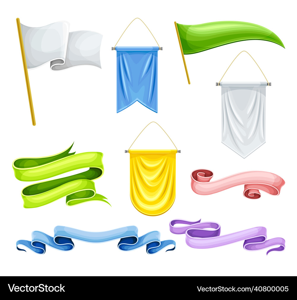 Colorful fabric flags pennants ribbons set Vector Image