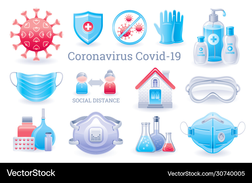 Corona virus protection icon set covid Royalty Free Vector