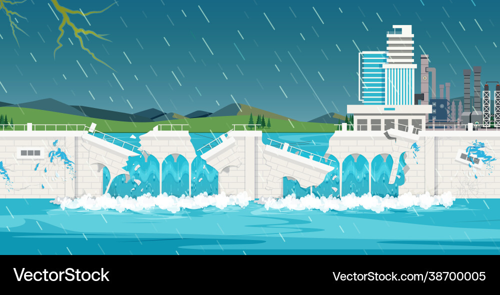 Dam broken Royalty Free Vector Image - VectorStock