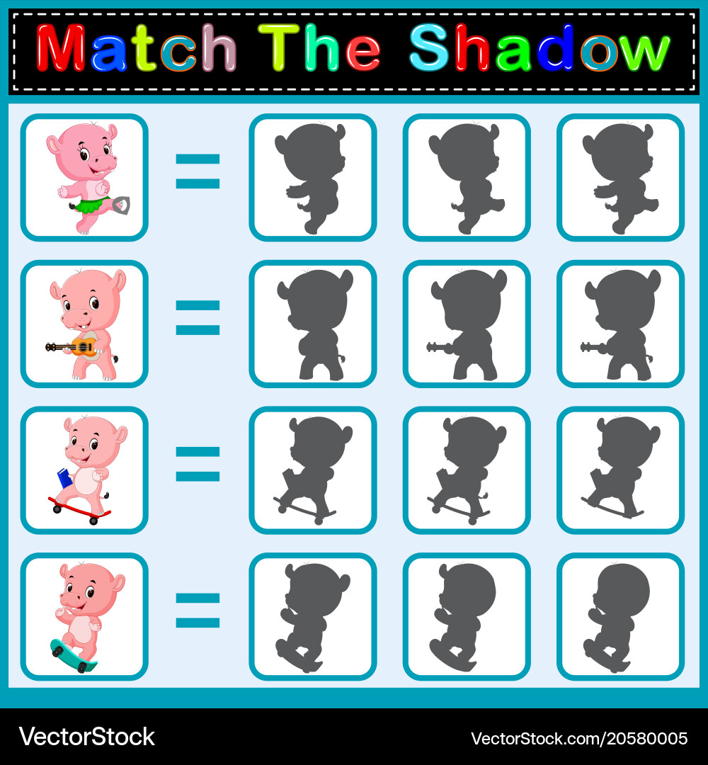 Find the correct shadow of hippo Royalty Free Vector Image