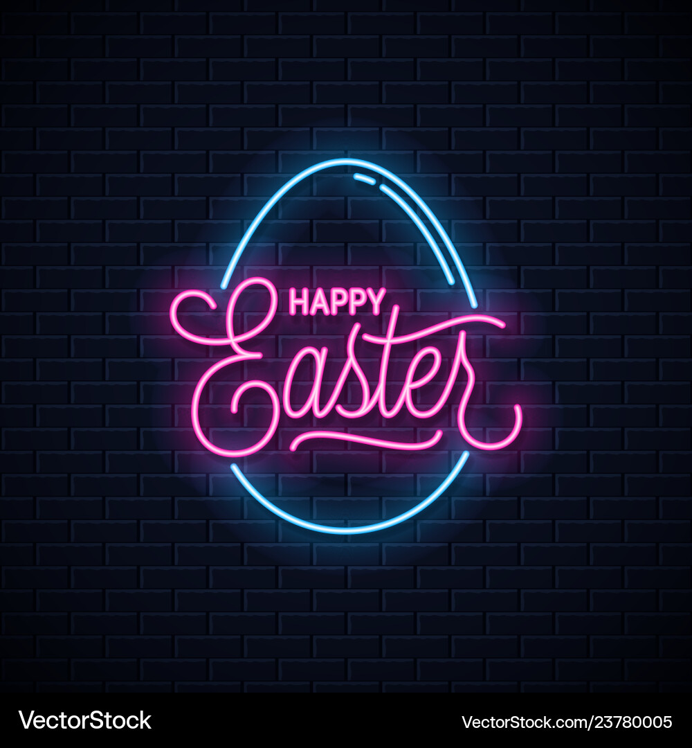 Happy easter neon sign egg banner Royalty Free Vector Image