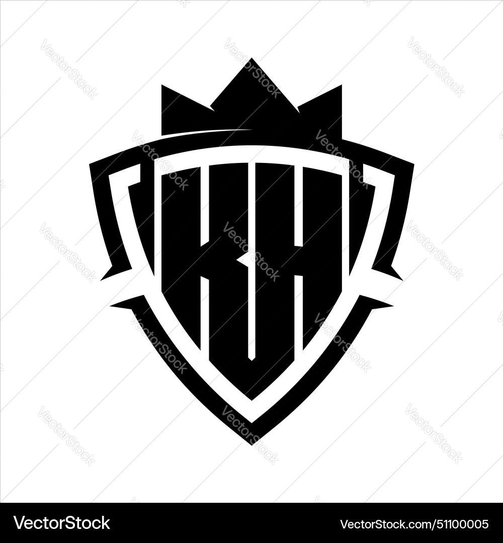 Kh letter bold monogram triangle curve shield Vector Image