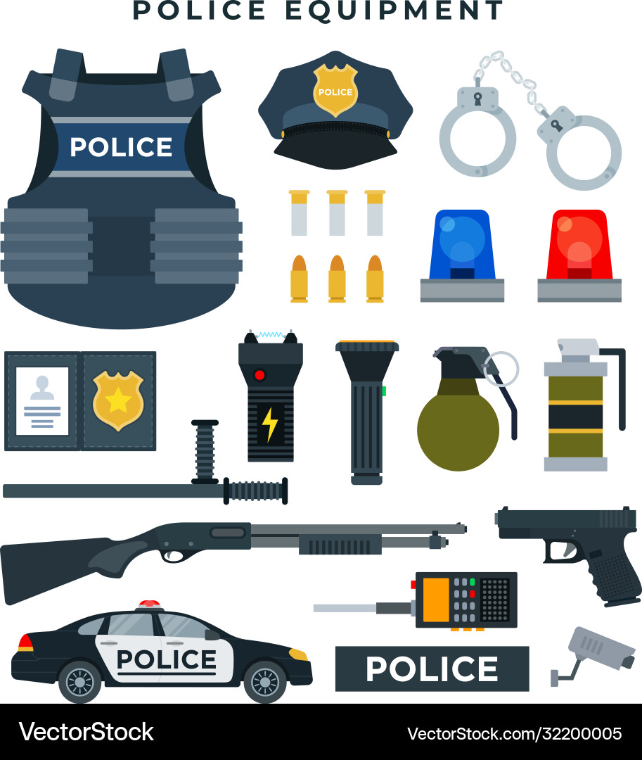 Police professional equipment set body armor Vector Image