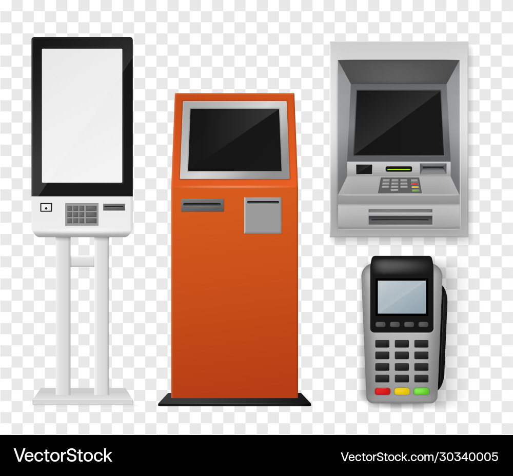 Realistic payment terminal atm and self-ordering Vector Image