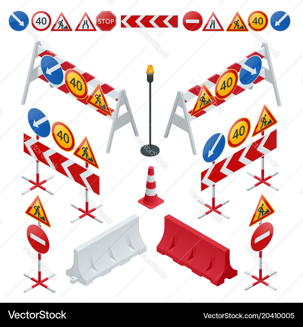 Road repair under construction signs flat Vector Image