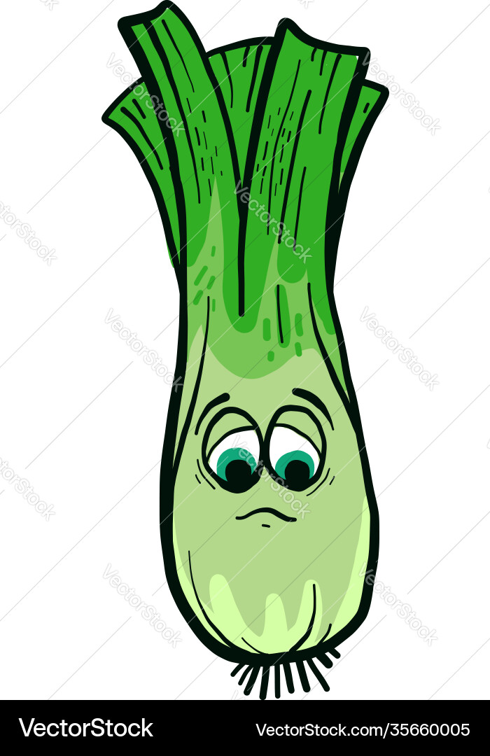 Sad green leek on white background Royalty Free Vector Image
