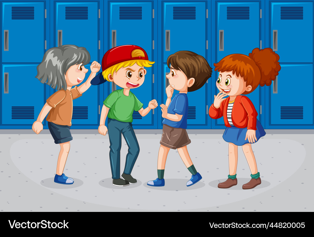 School bullying with student cartoon characters Vector Image