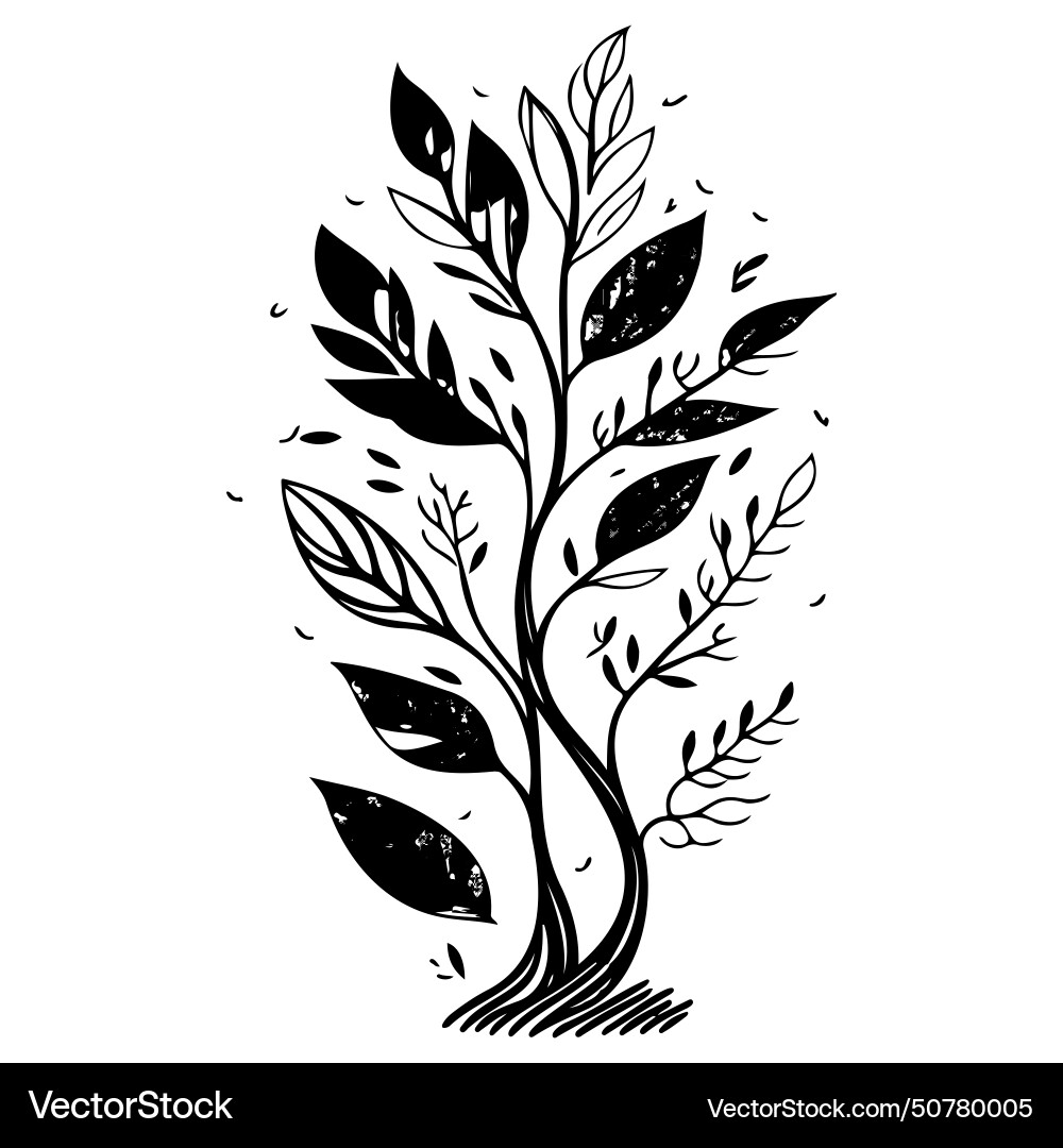 Tree half spring autumn floral sketch draw Vector Image