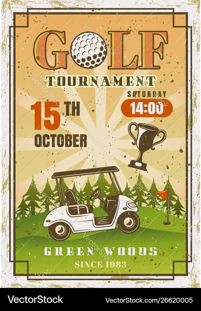 Vintage Golf Tournament Poster Royalty Free Vector Image