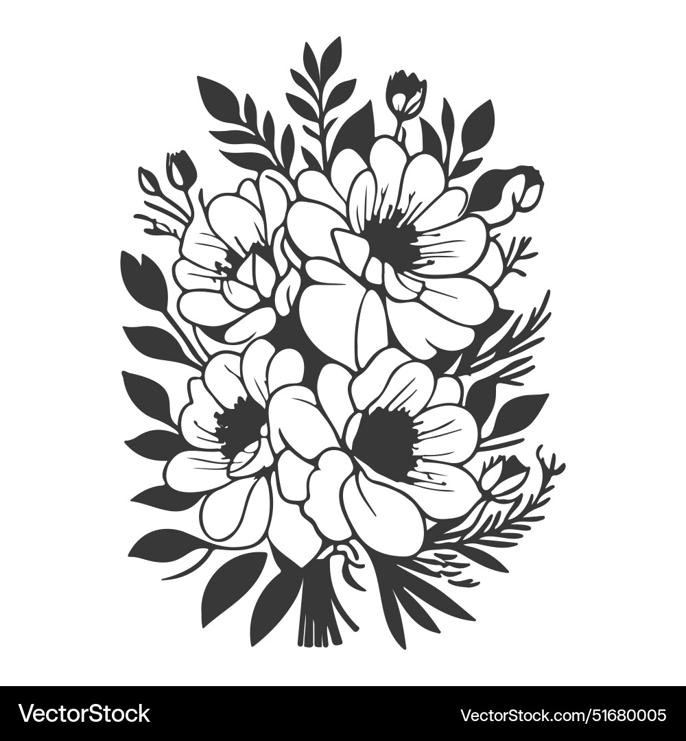Wedding bouquet flowers grey Royalty Free Vector Image