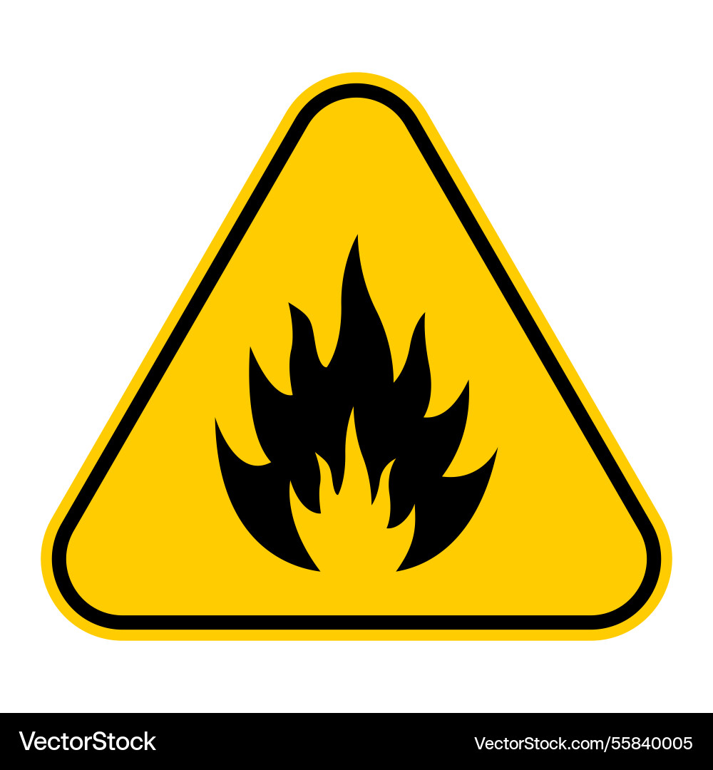 Yellow triangular warning sign with black flame Vector Image