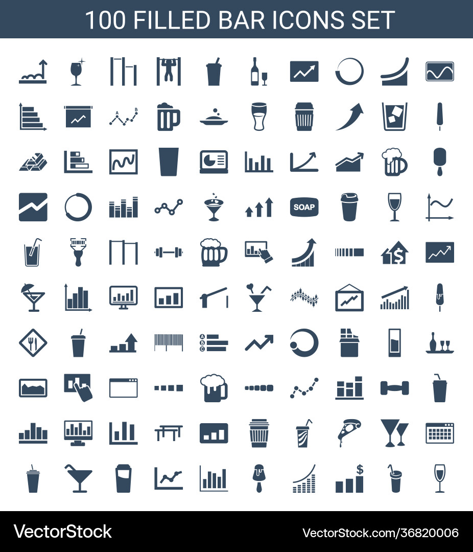 100 bar icons Royalty Free Vector Image - VectorStock