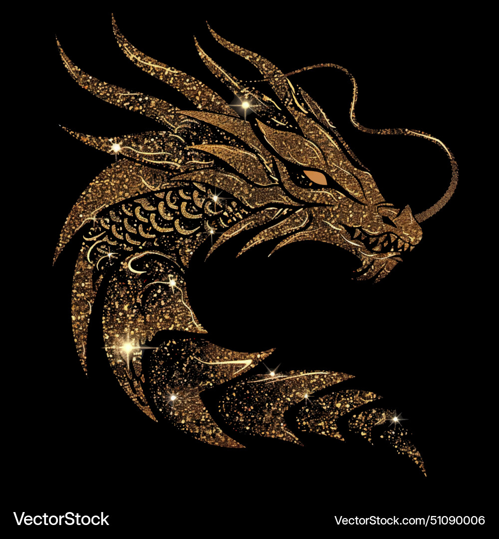 3d gold glittery chinese dragon luxury pattern Vector Image
