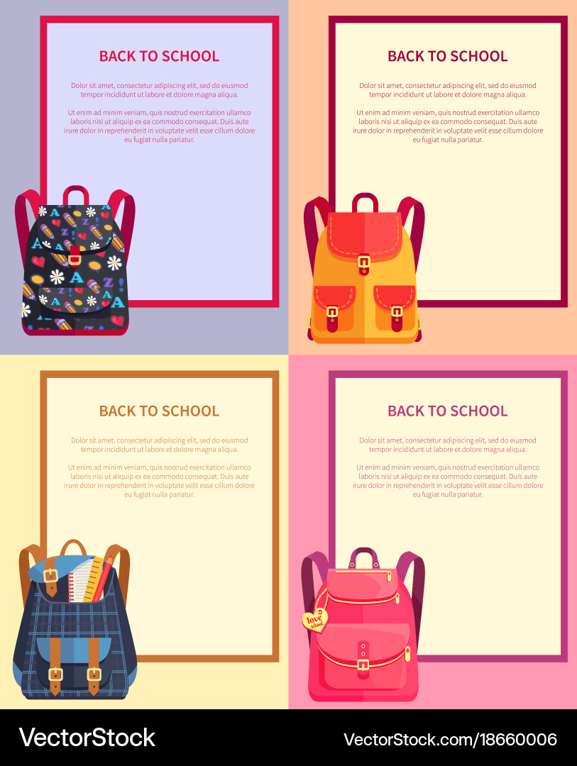 Back to school banner with text backpacks set Vector Image