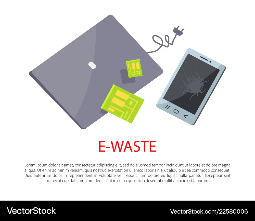 E-waste banner with broken electronic gadgets Vector Image