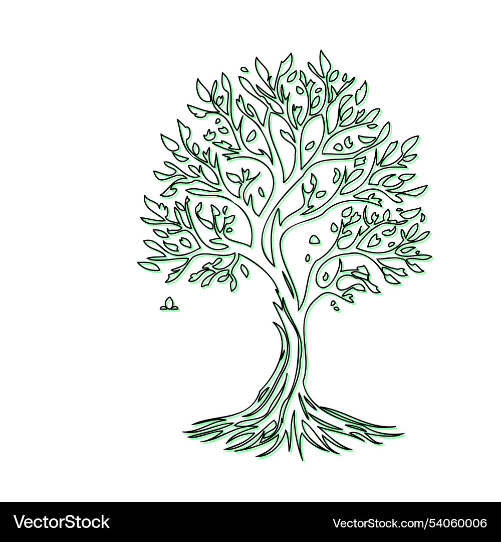 Haunted tree outline sketch green Royalty Free Vector Image