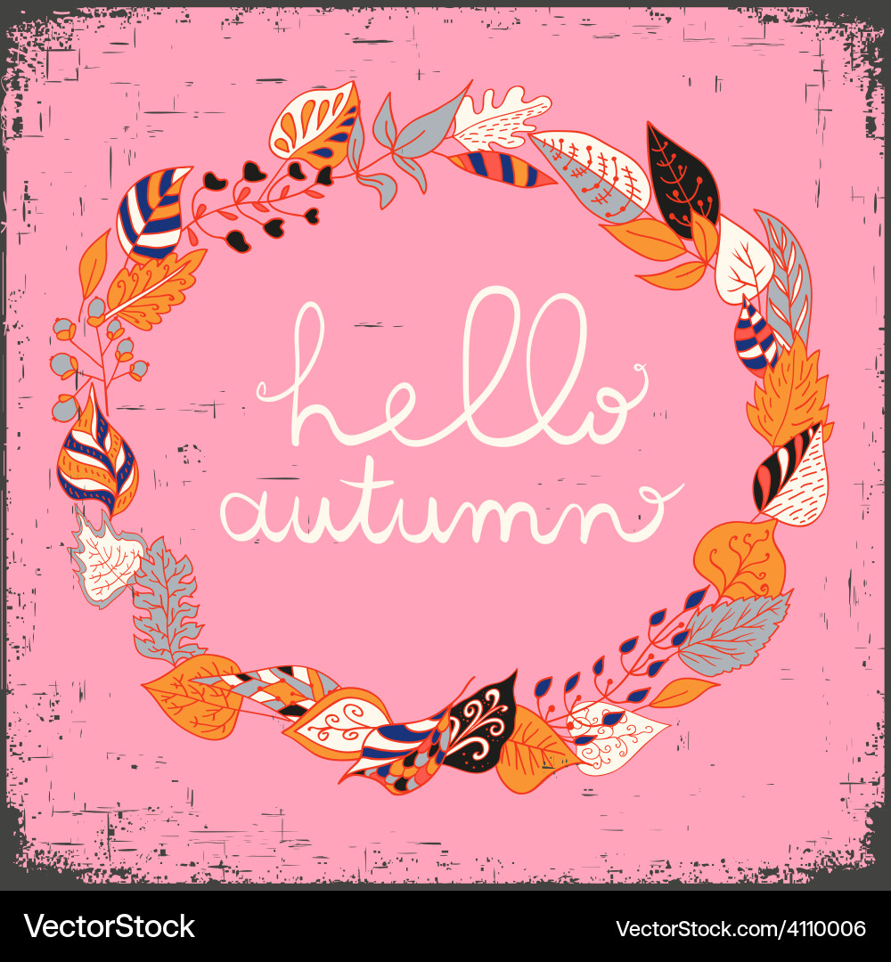 Herbst Blumenrahmen mit Blättern und Text hello Vektorbild