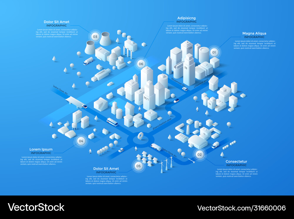 Isometric City Blueprint Royalty Free Vector Image