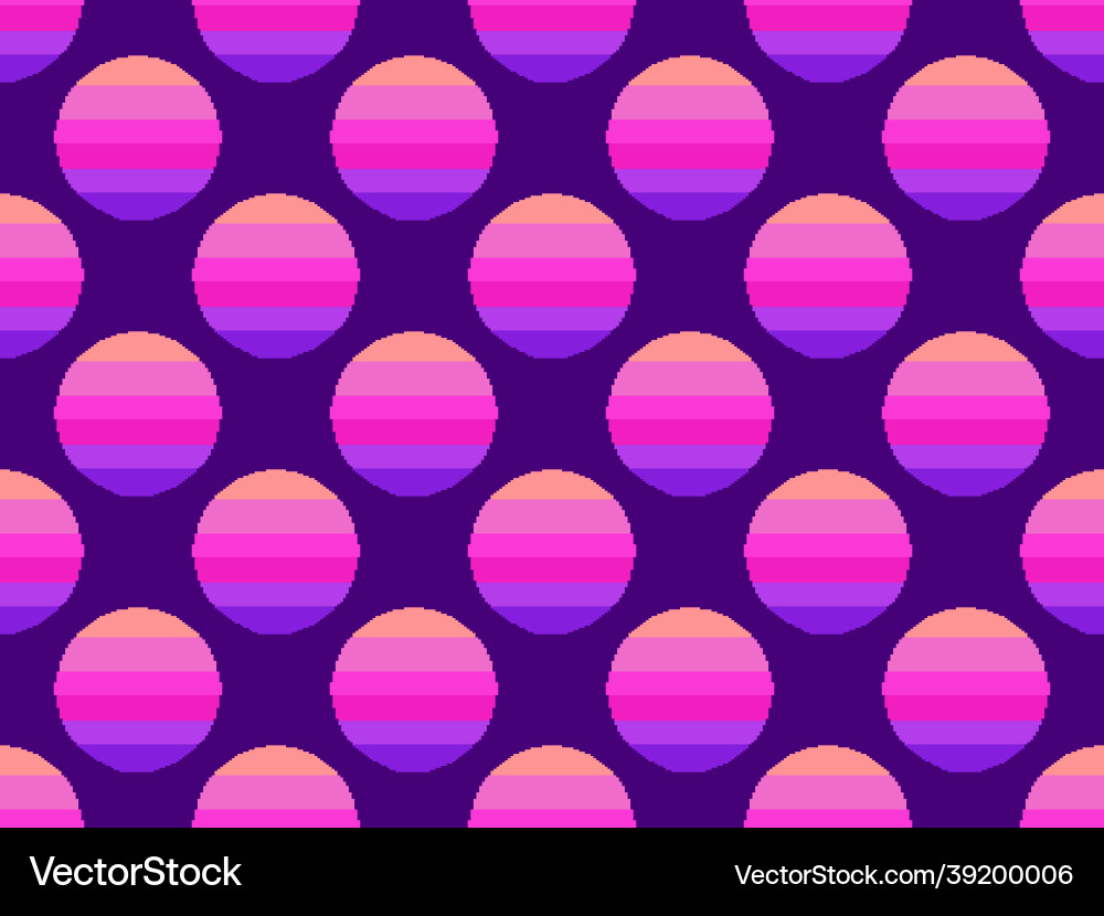 Pixel art 80s sunset seamless pattern 8-bit sun Vector Image
