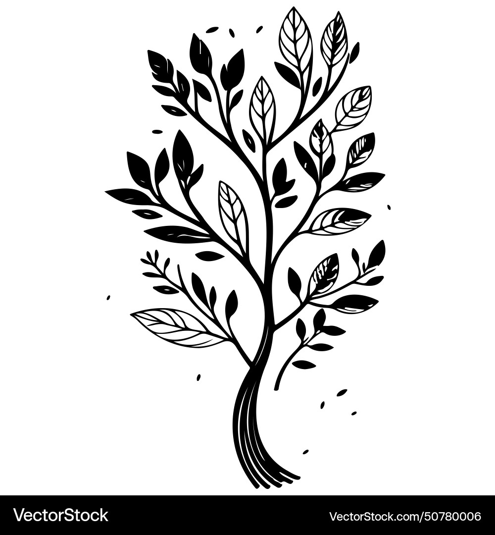 Tree half spring autumn floral sketch draw Vector Image