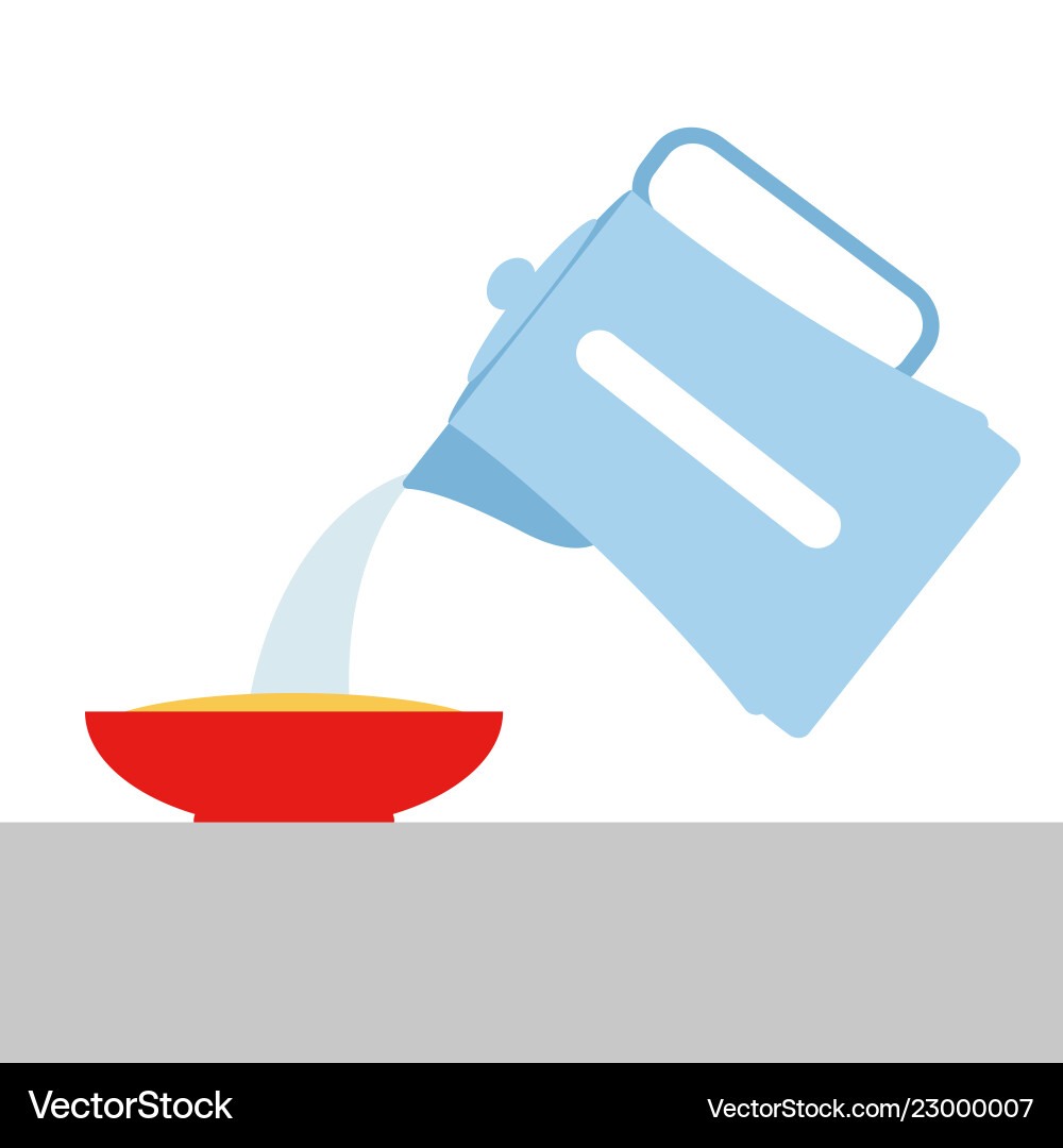 Boiling water is poured from an kettle into plate Vector Image