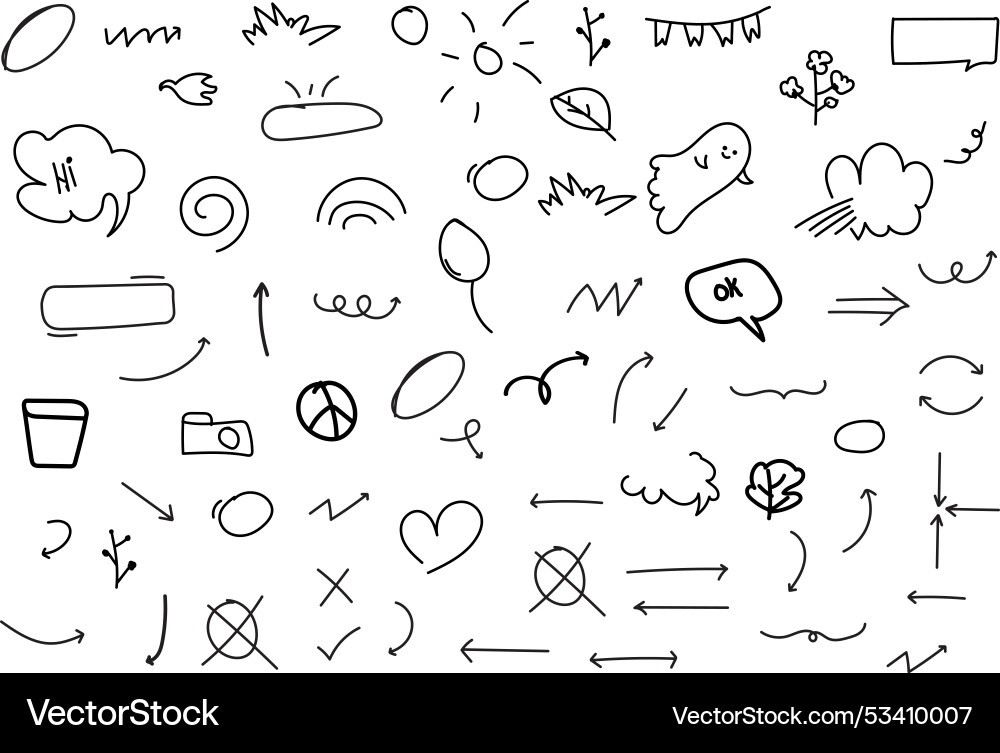 Collection of hand-drawn doodle elements on white Vector Image