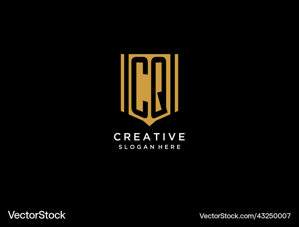 Cq monogram logo with geometric shield icon design