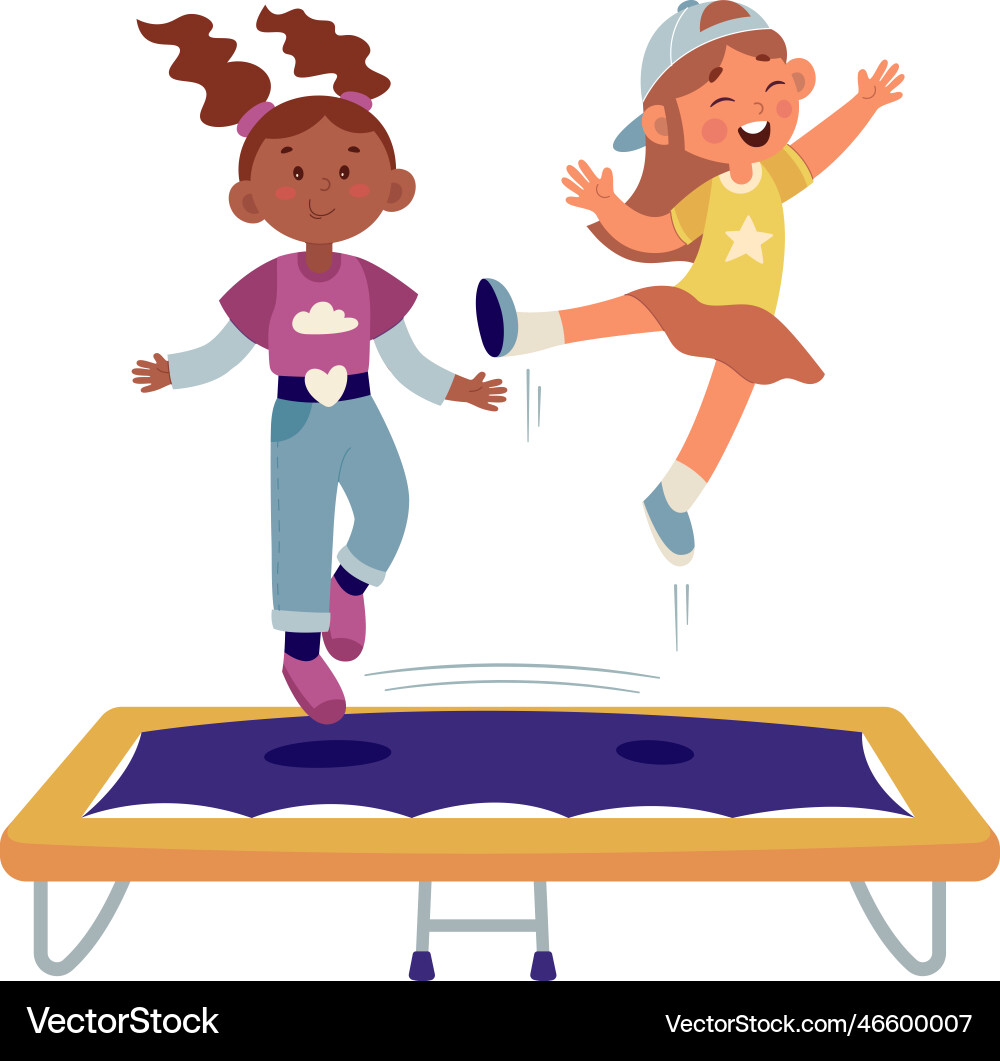 Girls jumping on trampoline Royalty Free Vector Image