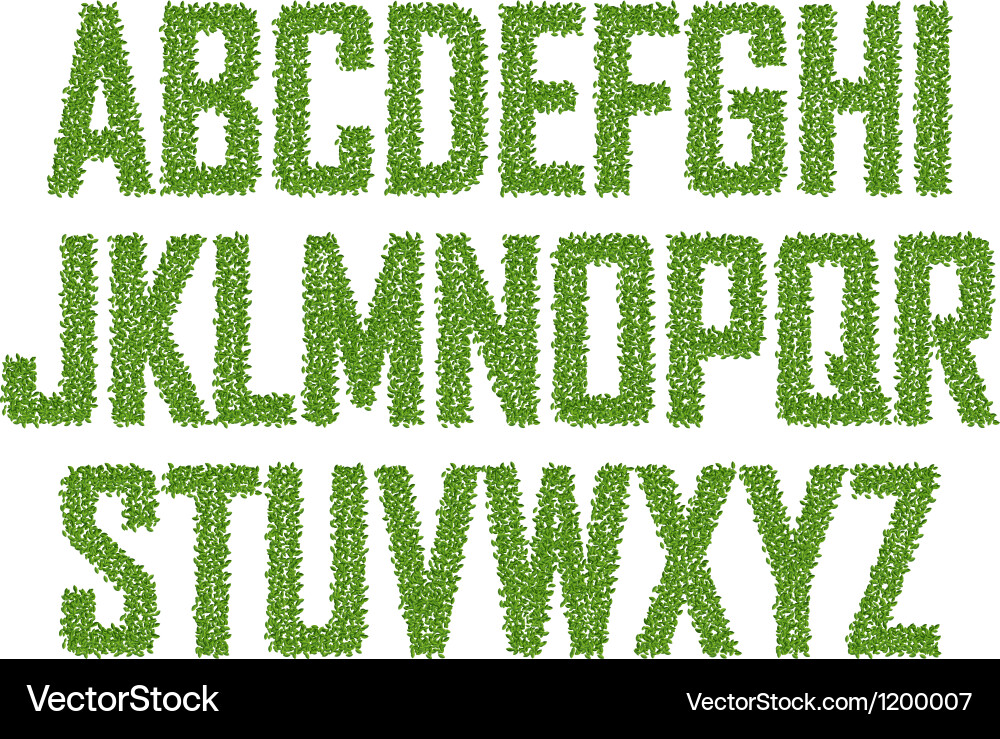 Green alphabet made from leaves Royalty Free Vector Image