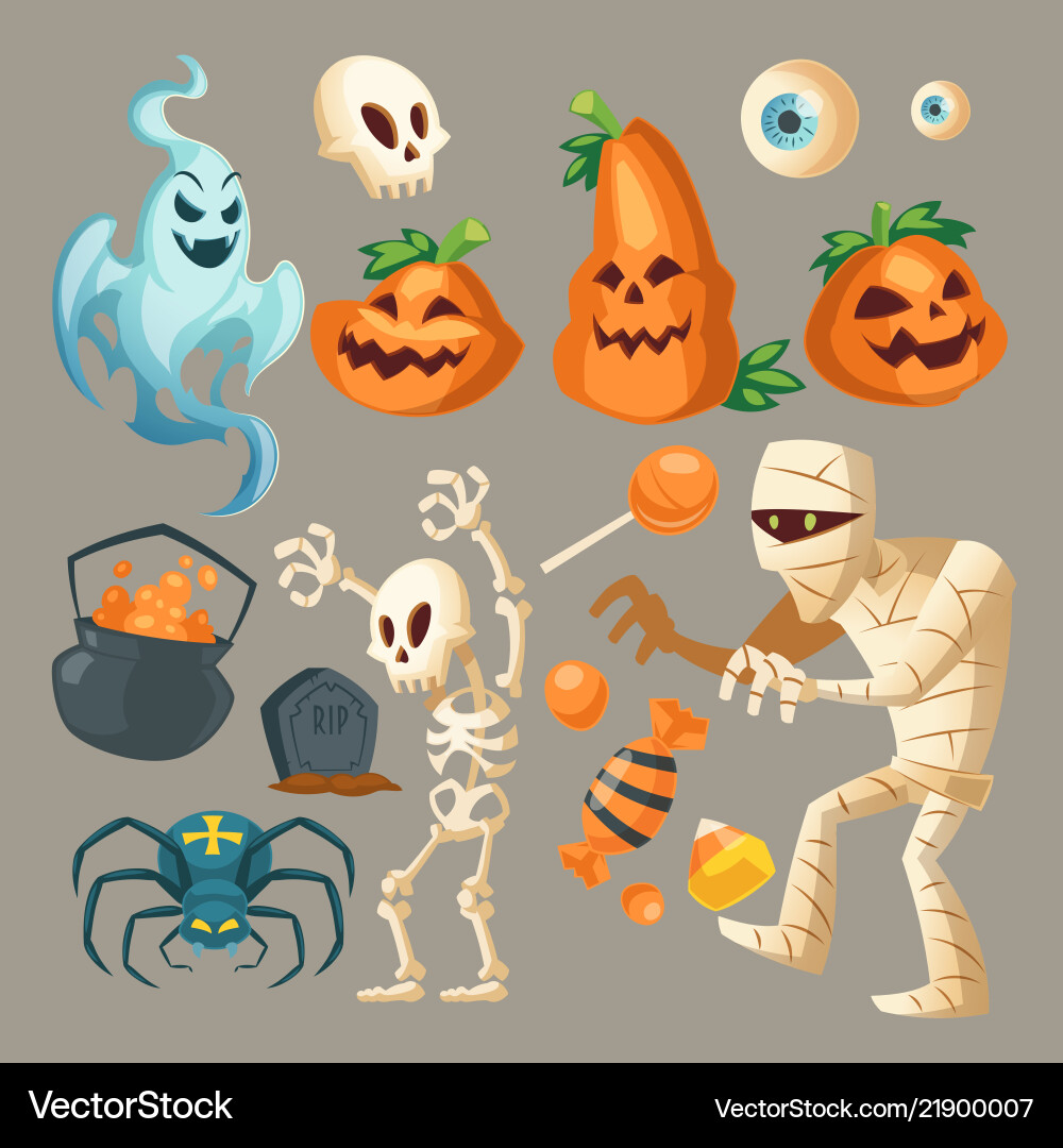Halloween objects october holiday cartoon Vector Image