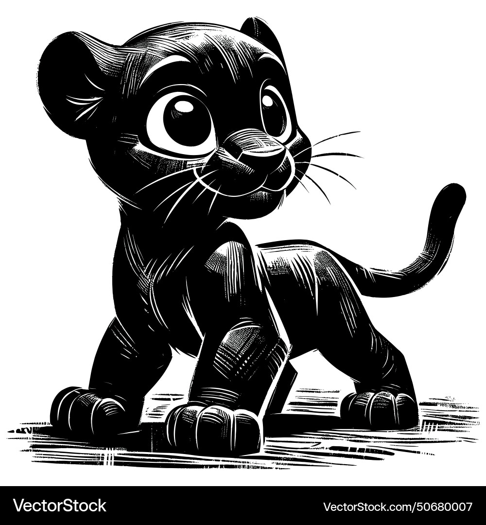 Panther baby linocut Royalty Free Vector Image