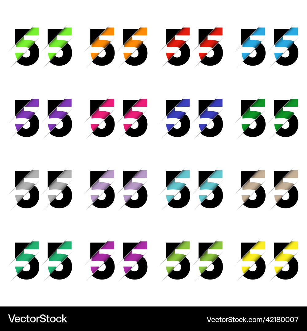 Paper cut number fifty five 55 realistic 3d multi Vector Image