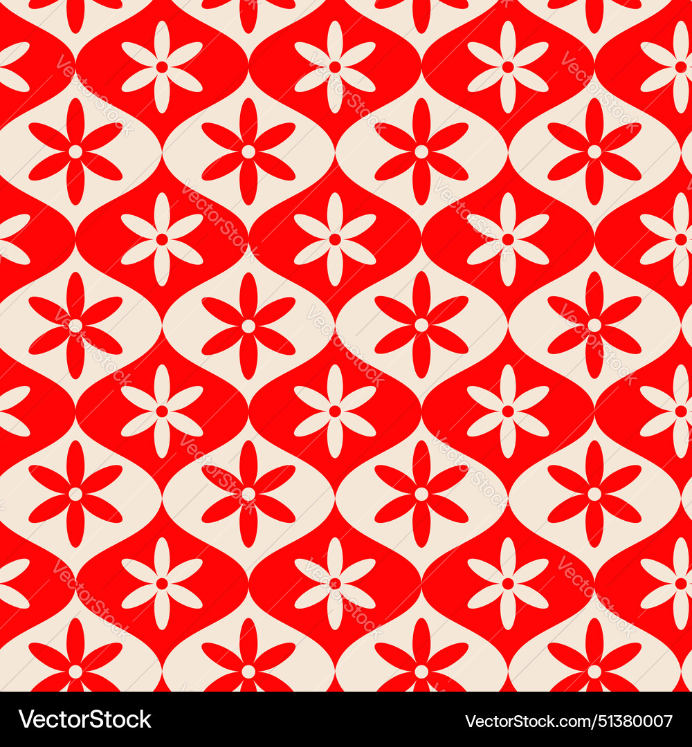 Red and white flowers on ogee seamless pattern Vector Image