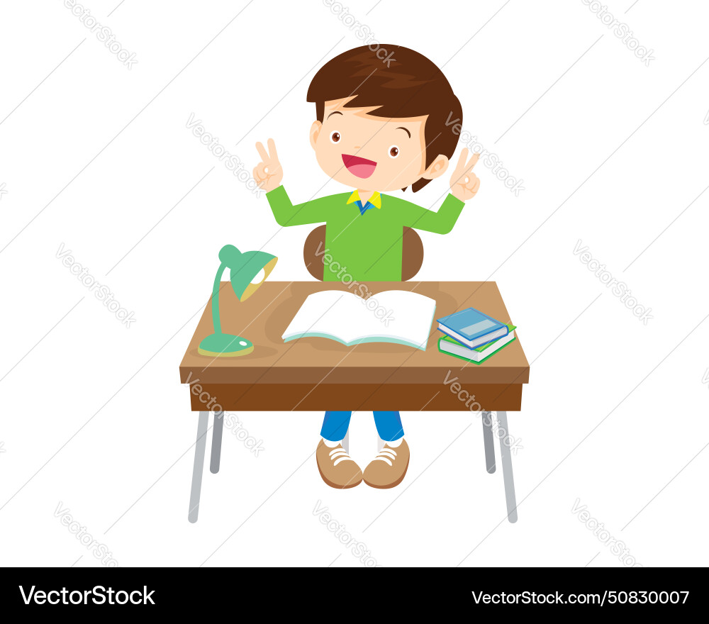 Student sitting on desk working for homework 2 Vector Image