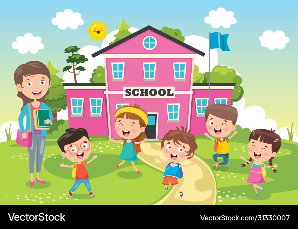 Students with their teacher Royalty Free Vector Image