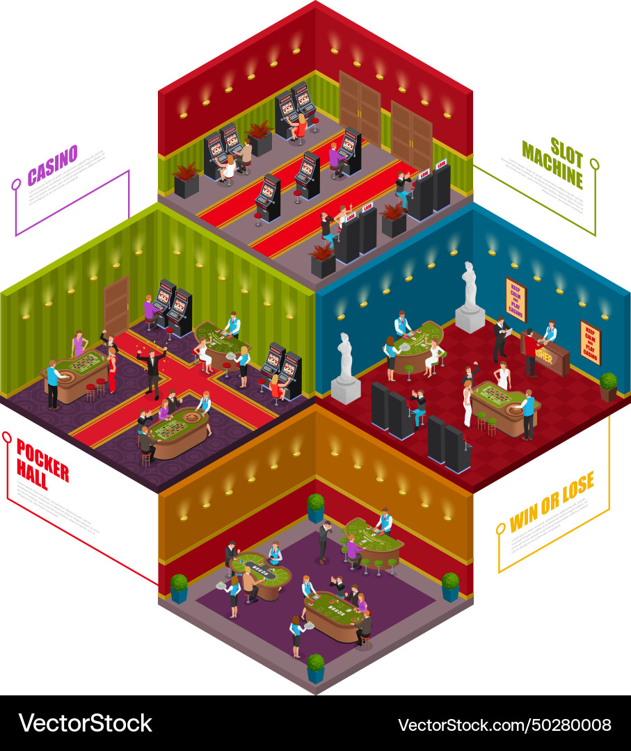 Casino rooms isometric set Royalty Free Vector Image