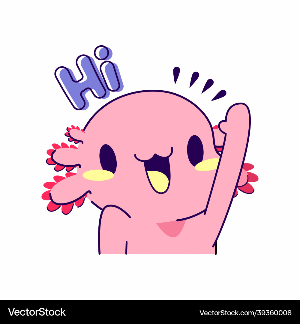 Cute axolotl hi pose Royalty Free Vector Image