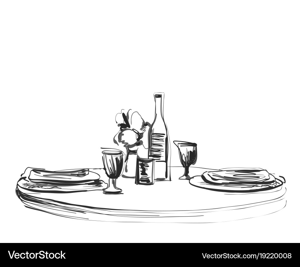 Hand drawn wares romantic dinner for two Vector Image