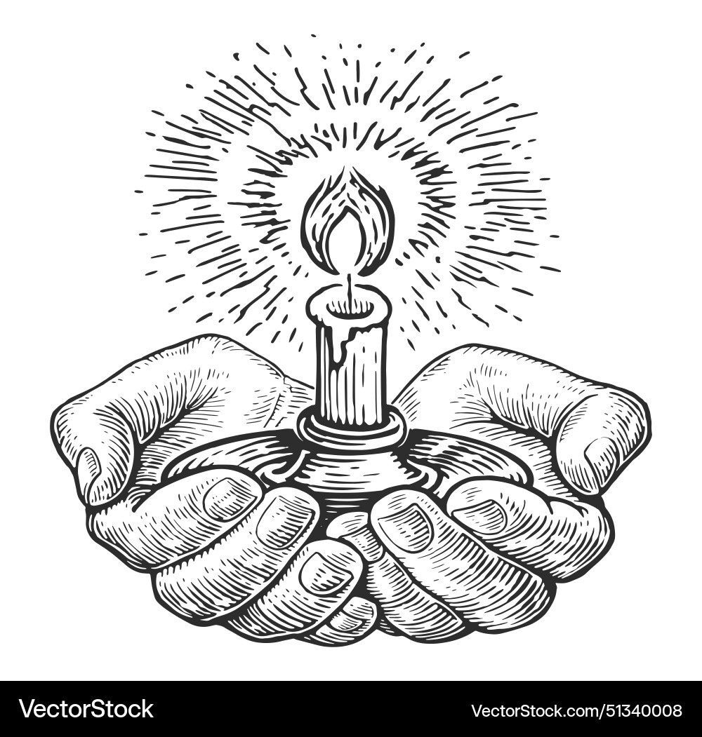 Hands holding burning candle in holder Royalty Free Vector