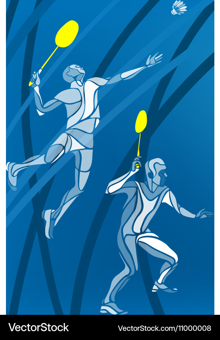 Mens doubles badminton players color Royalty Free Vector