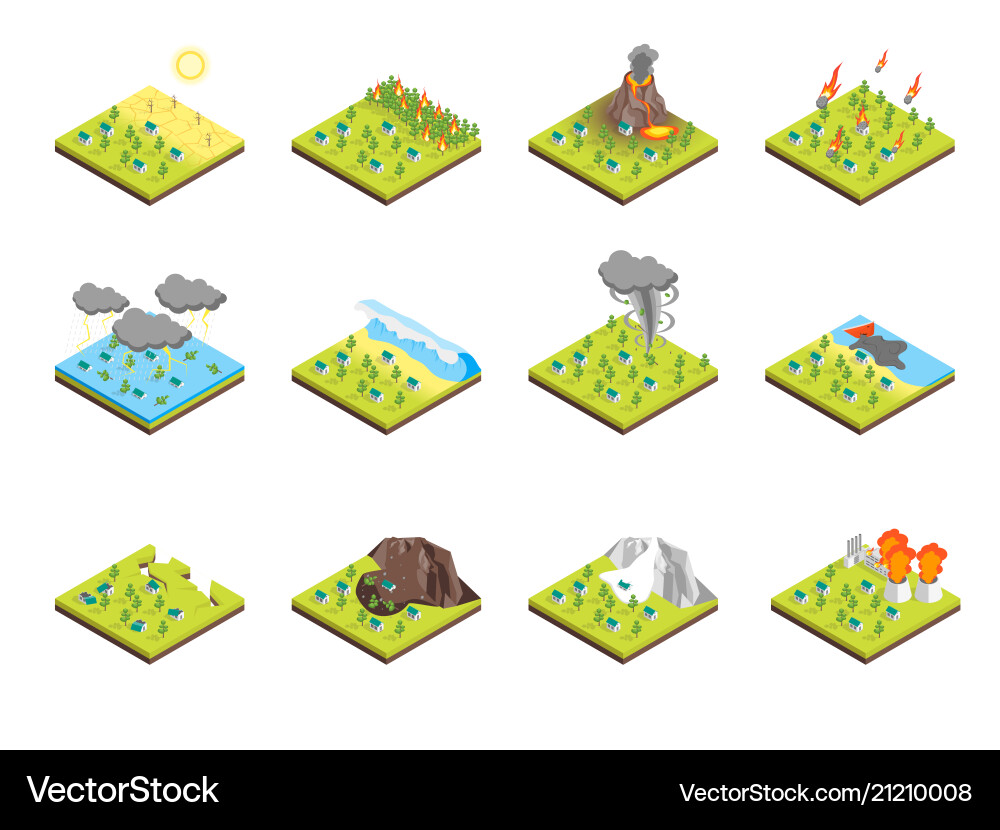 Nature disaster concept set 3d isometric view Vector Image