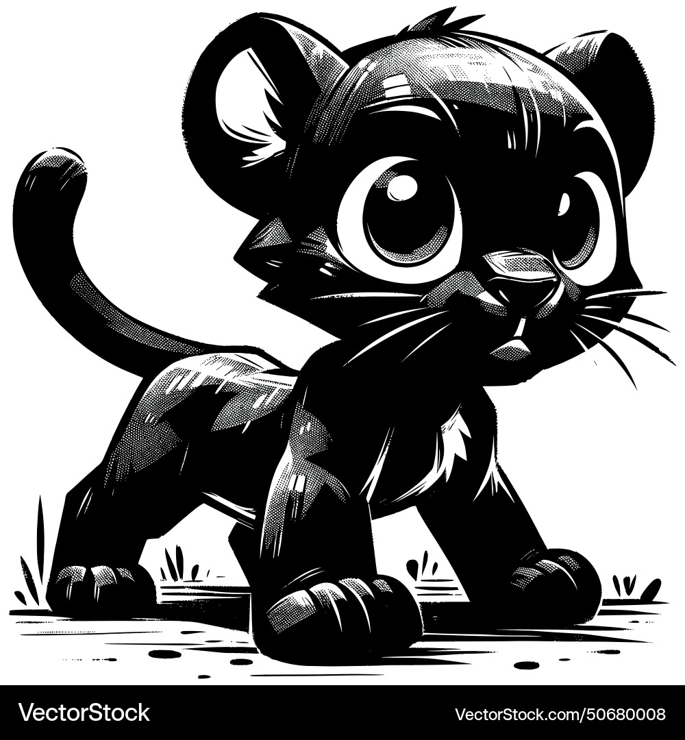 Panther baby linocut Royalty Free Vector Image