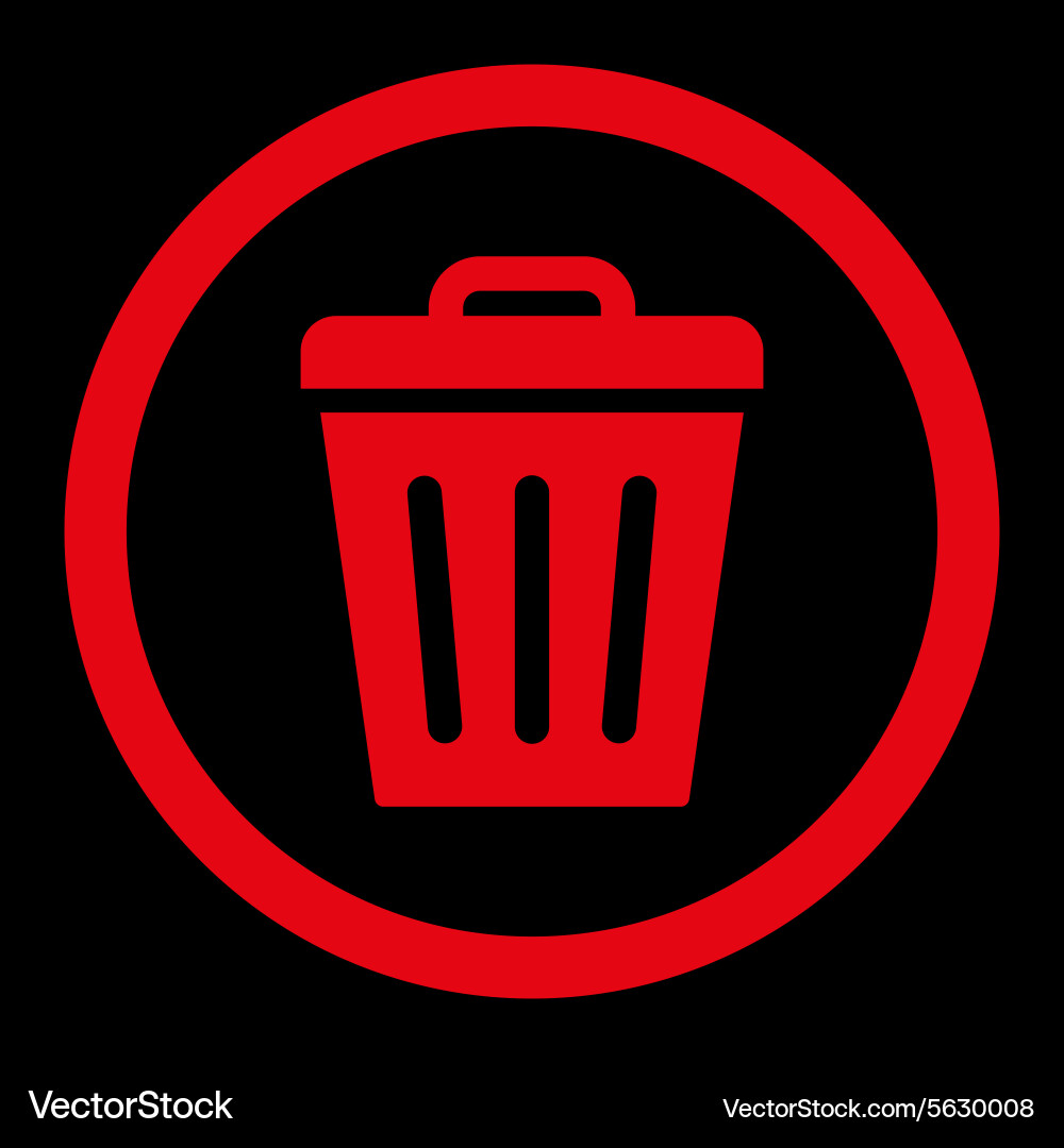 Trash can flat red color rounded icon Royalty Free Vector