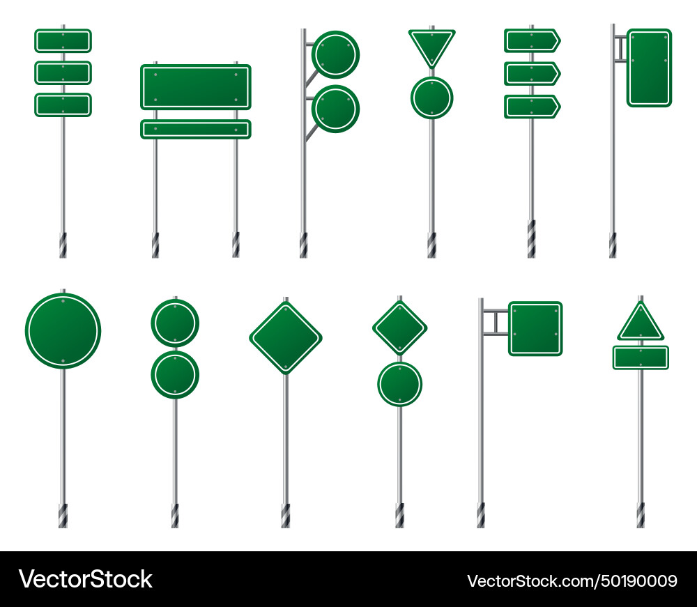 Green traffic signs set road board text panel Vector Image