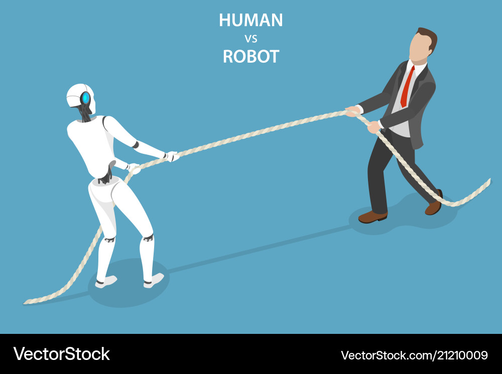 Human vs Robot: AI Competition Royalty Free Vector Image