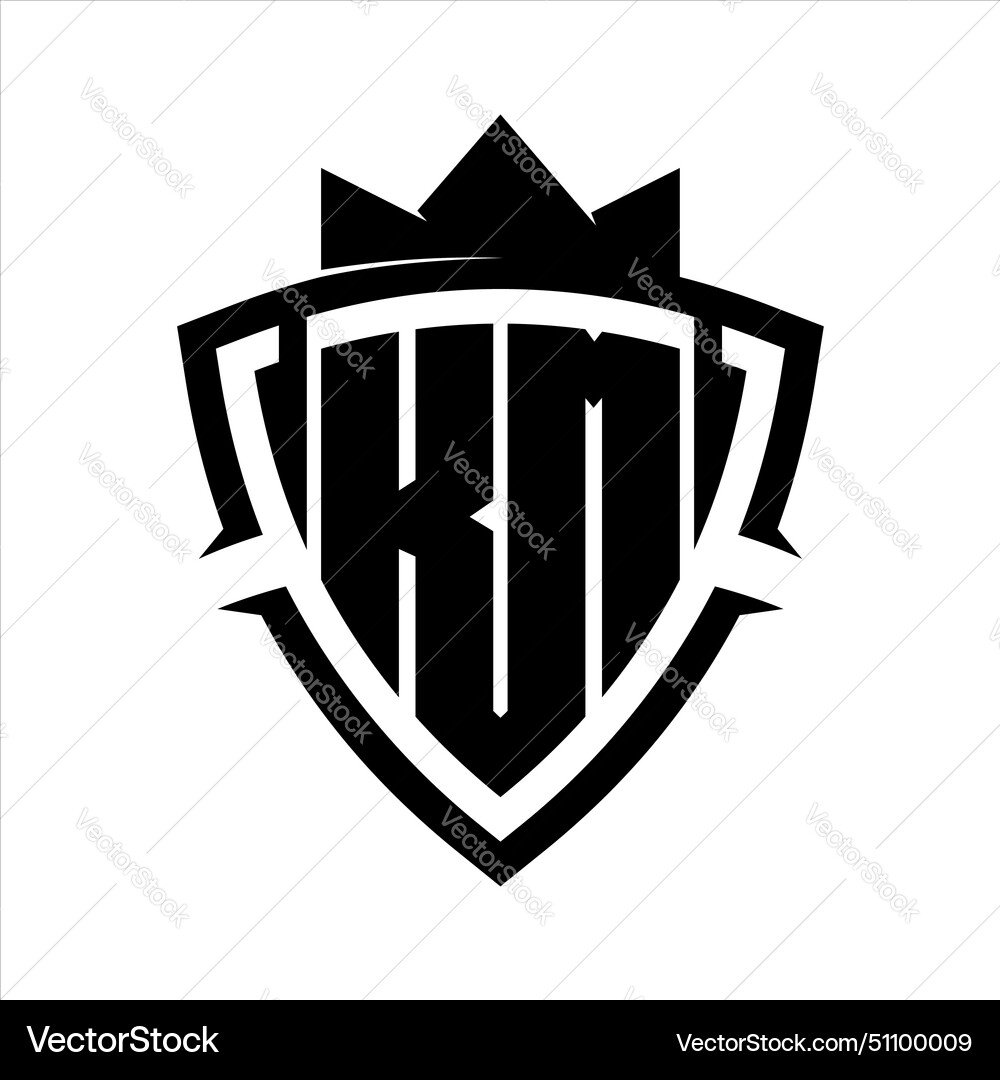 Km letter bold monogram triangle curve shield Vector Image